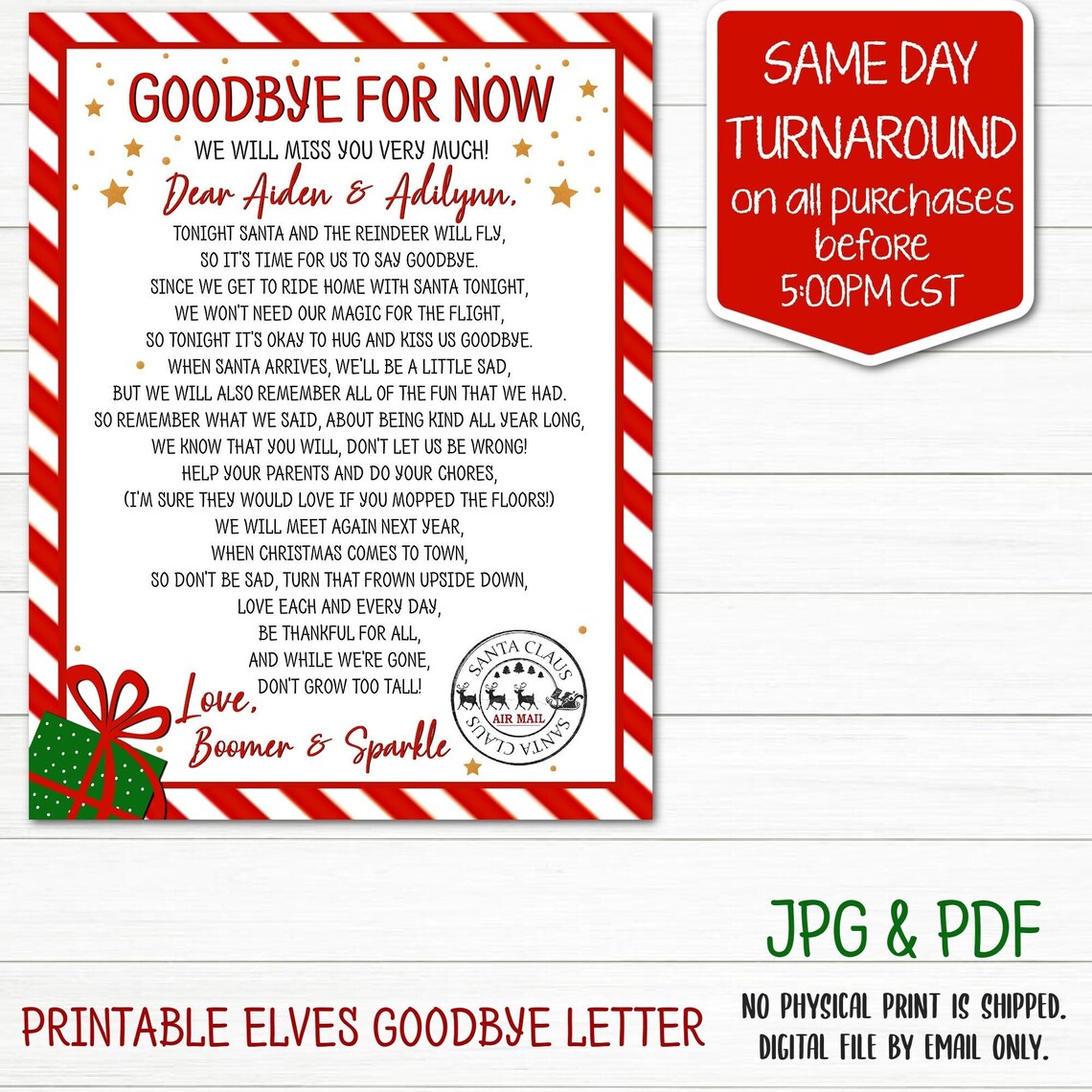 Elf Goodbye Letter Goodbye From Your Elf Elf Farewell Letter Christmas ...