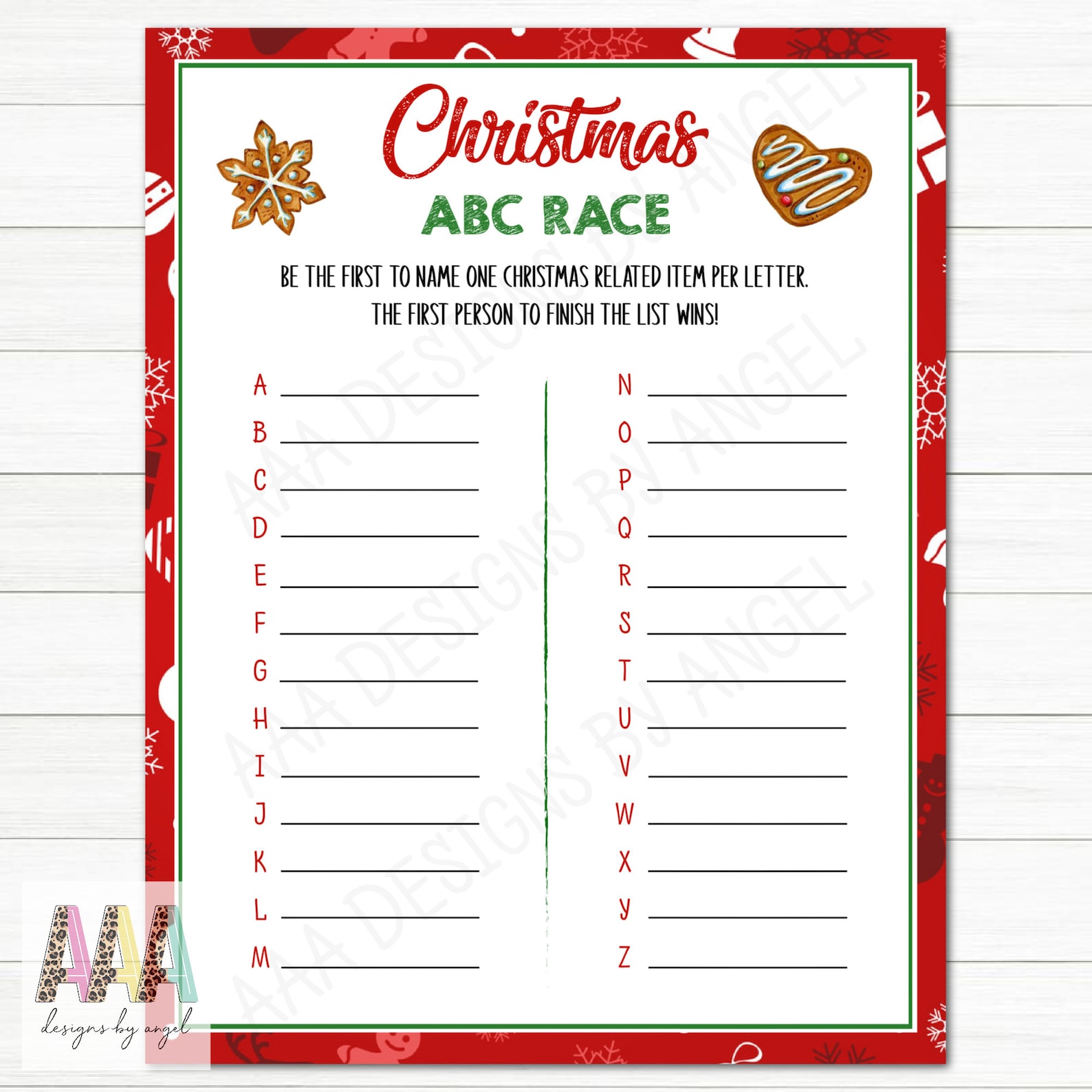 Christmas ABC Race Game Christmas Game Printable Christmas Party Game ...