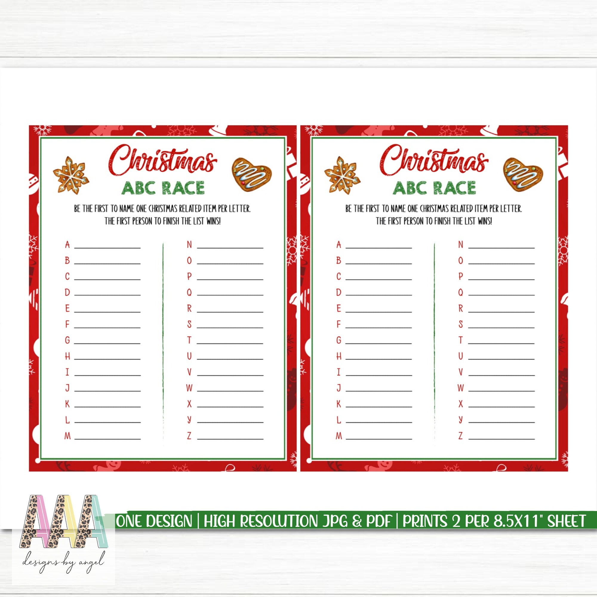 Christmas ABC Race Game Christmas Game Printable Christmas Party Game ...