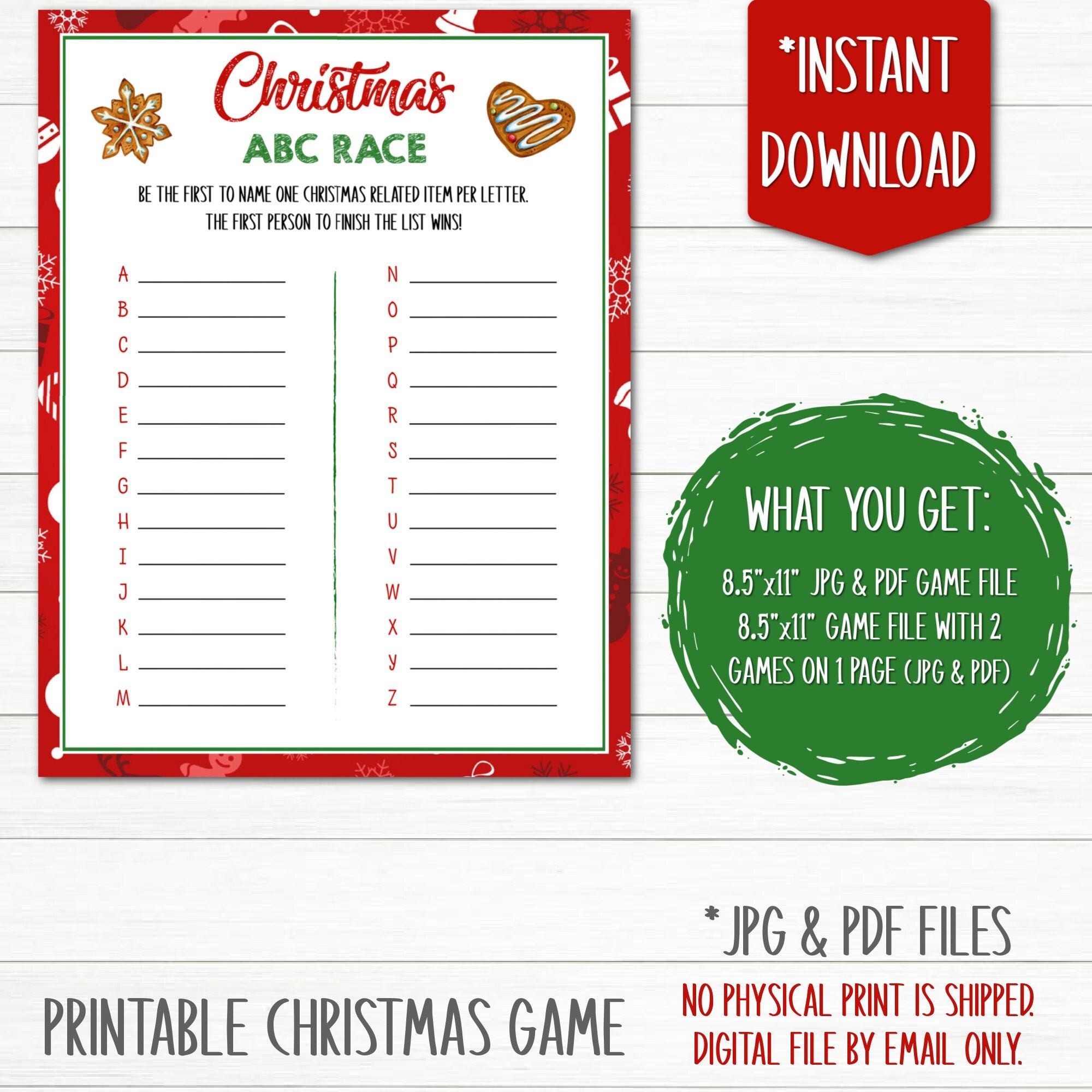 Christmas ABC Race Game Christmas Game Printable Christmas Party Game ...