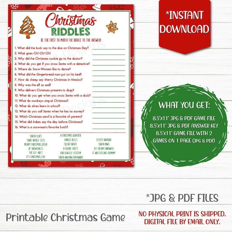 Christmas Riddles Game Printable Christmas Game Instant - Etsy