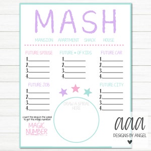MASH Game Printable MASH Game Digital File Instant - Etsy