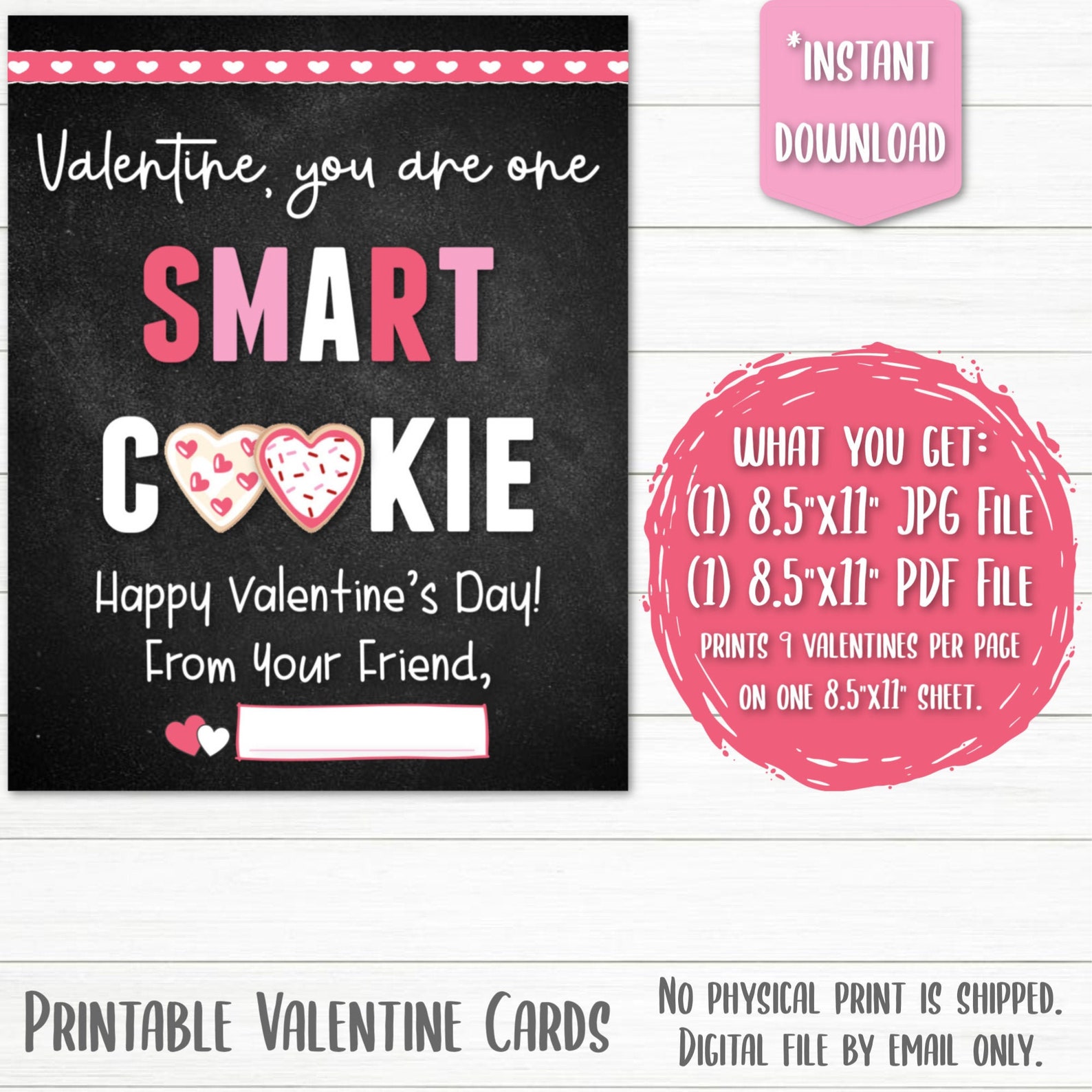 Printable Valentine Cards You Are One Smart Cookie Valentine | Etsy