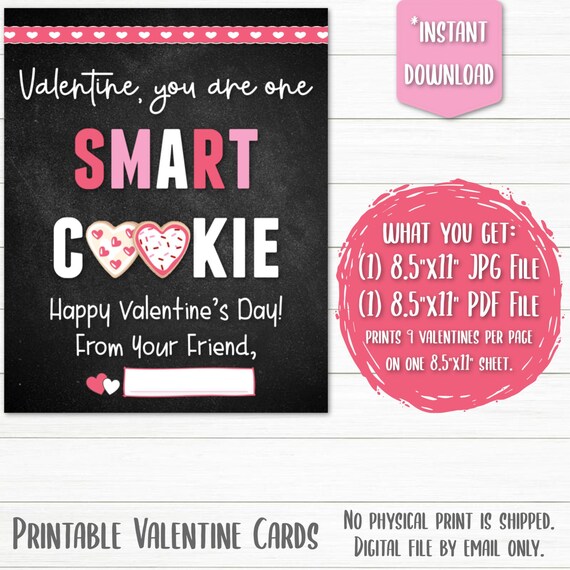 Printable Valentine Cards You Are One Smart Cookie Valentine | Etsy