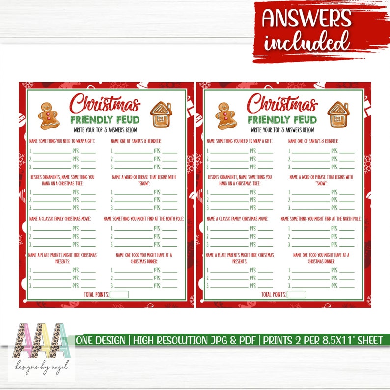 Christmas Friendly Feud Game Printable Christmas Game - Etsy