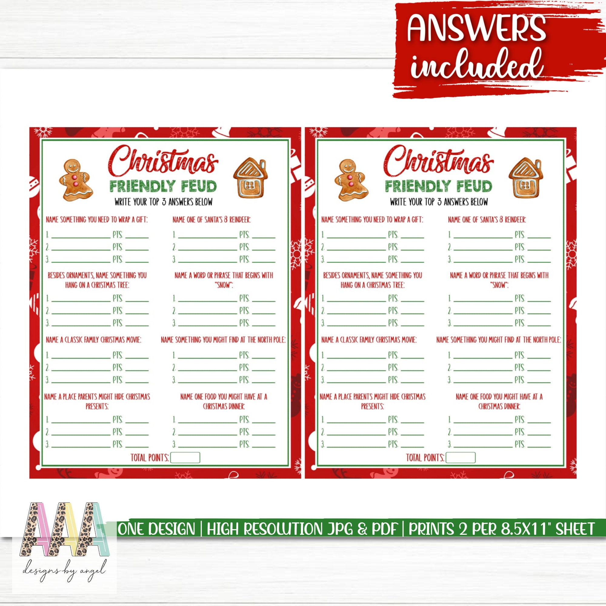 Christmas Friendly Feud Game Printable Christmas Game - Etsy