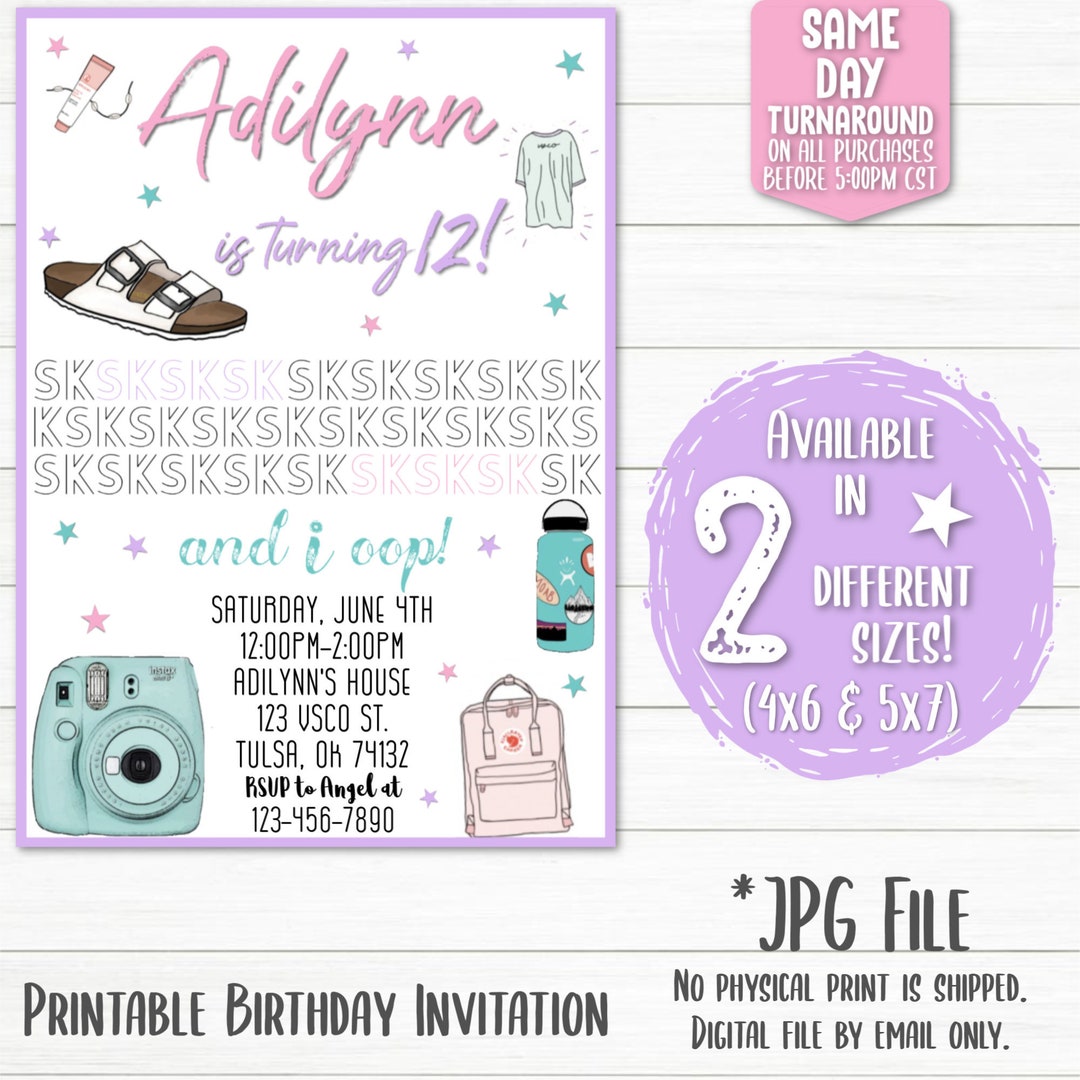 VSCO Girl Birthday Invitation | VSCO Girl Birthday Party | Digital File ...
