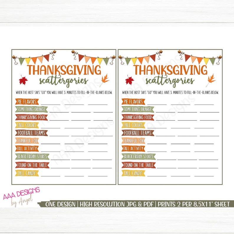Thanksgiving Scattergories Game Printable Games Fall Games - Etsy
