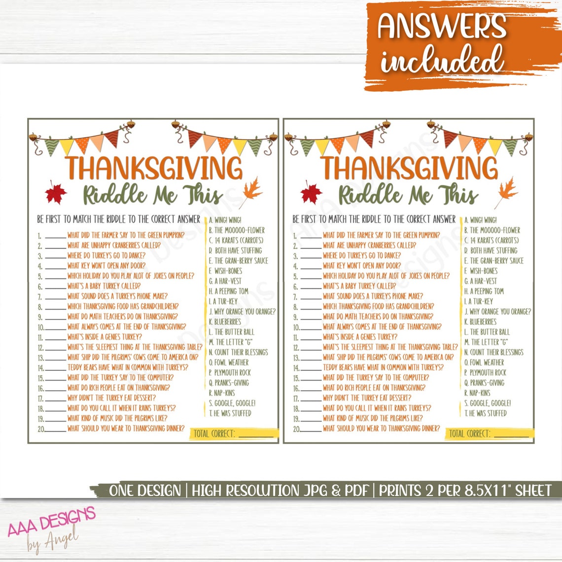 Thanksgiving Riddle Me This Game Printable Games Fall - Etsy