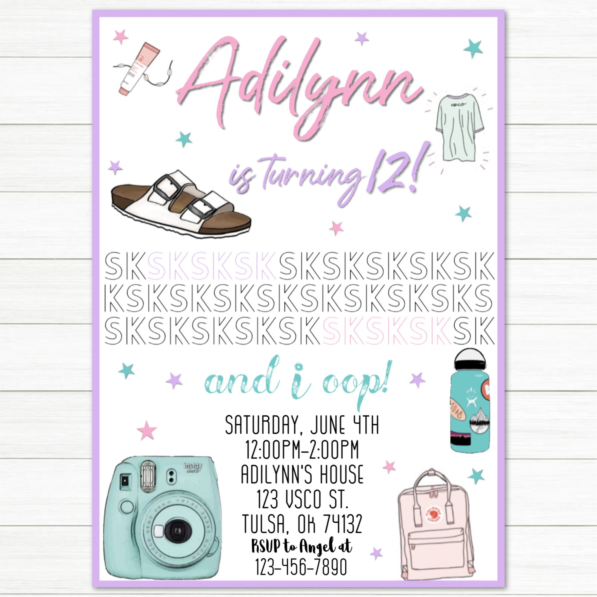 VSCO Girl Birthday Invitation VSCO Girl Birthday Party - Etsy