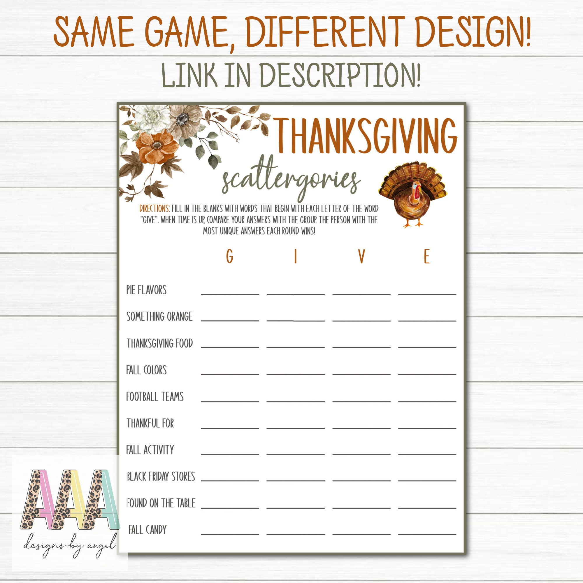 Thanksgiving Scattergories Game Printable Games Fall Games Instant ...