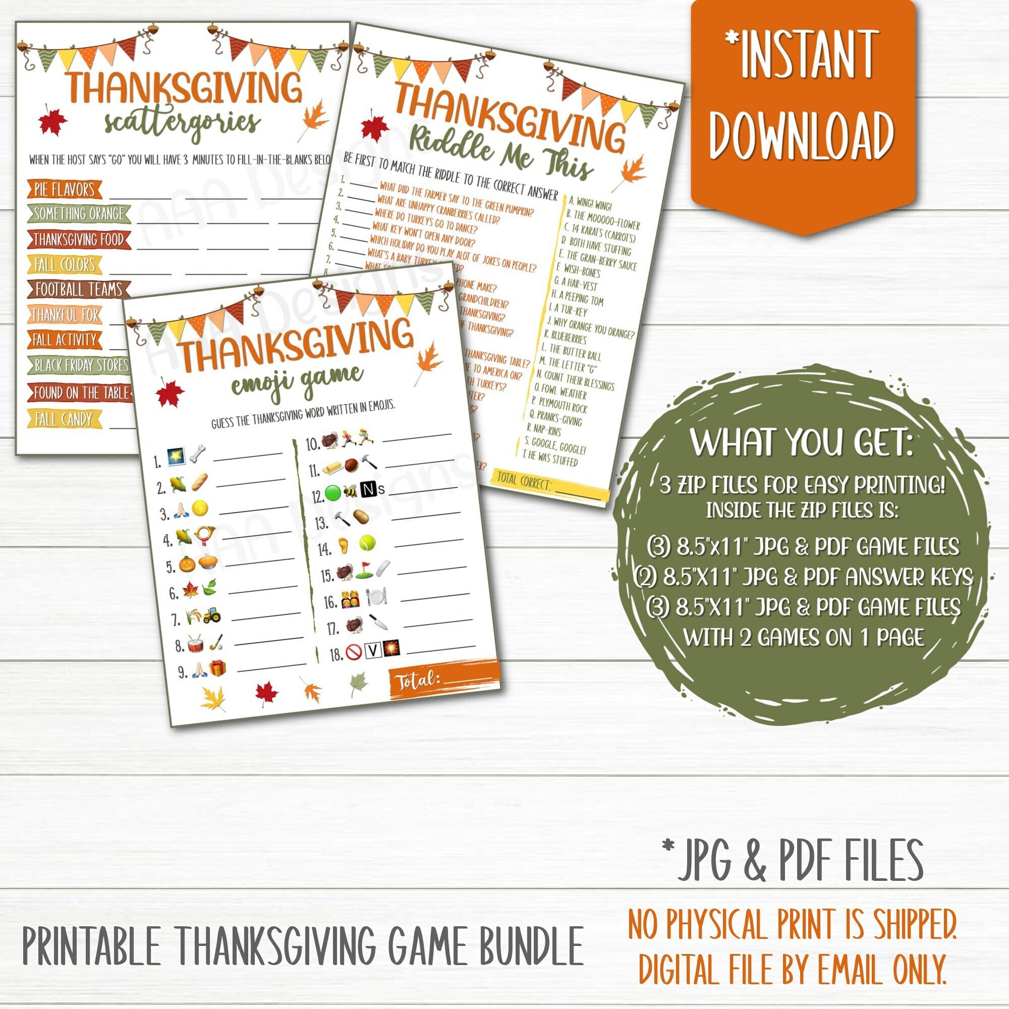 Bundle of 3 Thanksgiving Games Printable Thanksgiving Games - Etsy