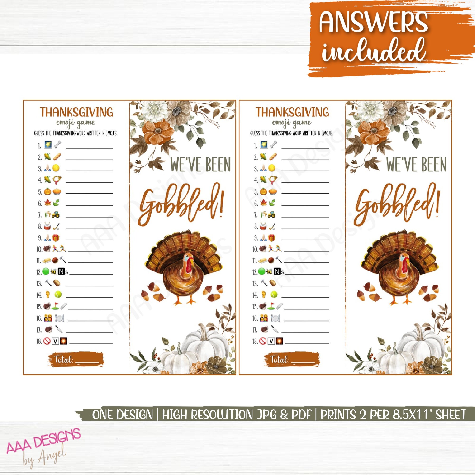 Thanksgiving Emoji Game Printable Games Fall Games Instant Download - Etsy