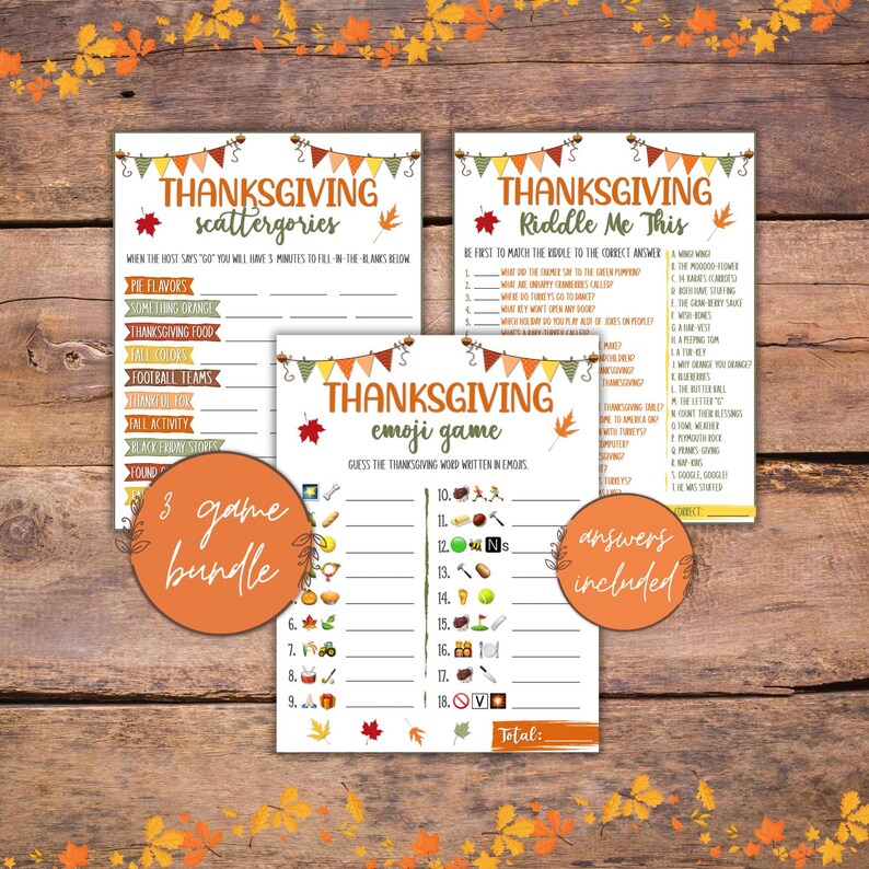 Bundle of 3 Thanksgiving Games | Printable Thanksgiving Games | Instant ...