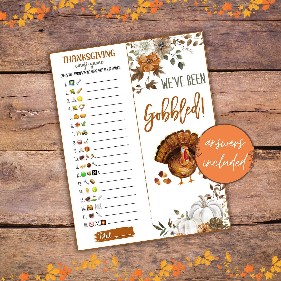 Thanksgiving Emoji Game | Printable Games | Fall Games | Instant ...