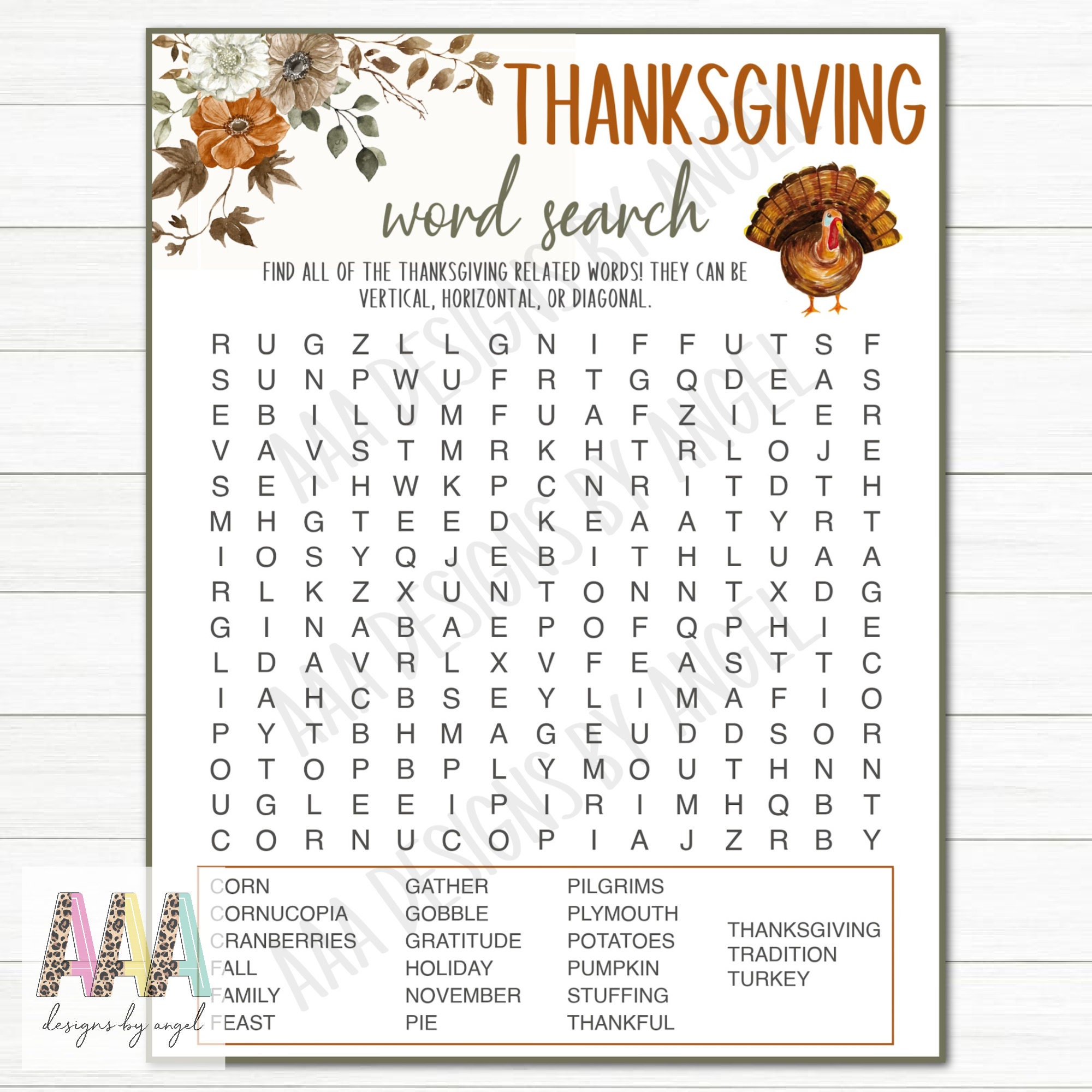 Thanksgiving Word Search Game Printable Games Fall Games Instant ...