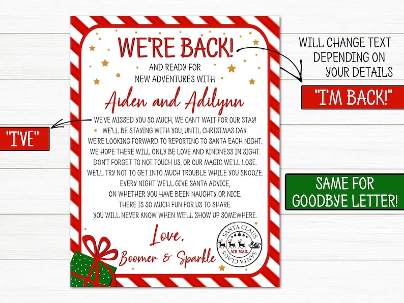 Elves Letter Set | We're Back Elf Letter | Goodbye From Your Elf | Elf ...