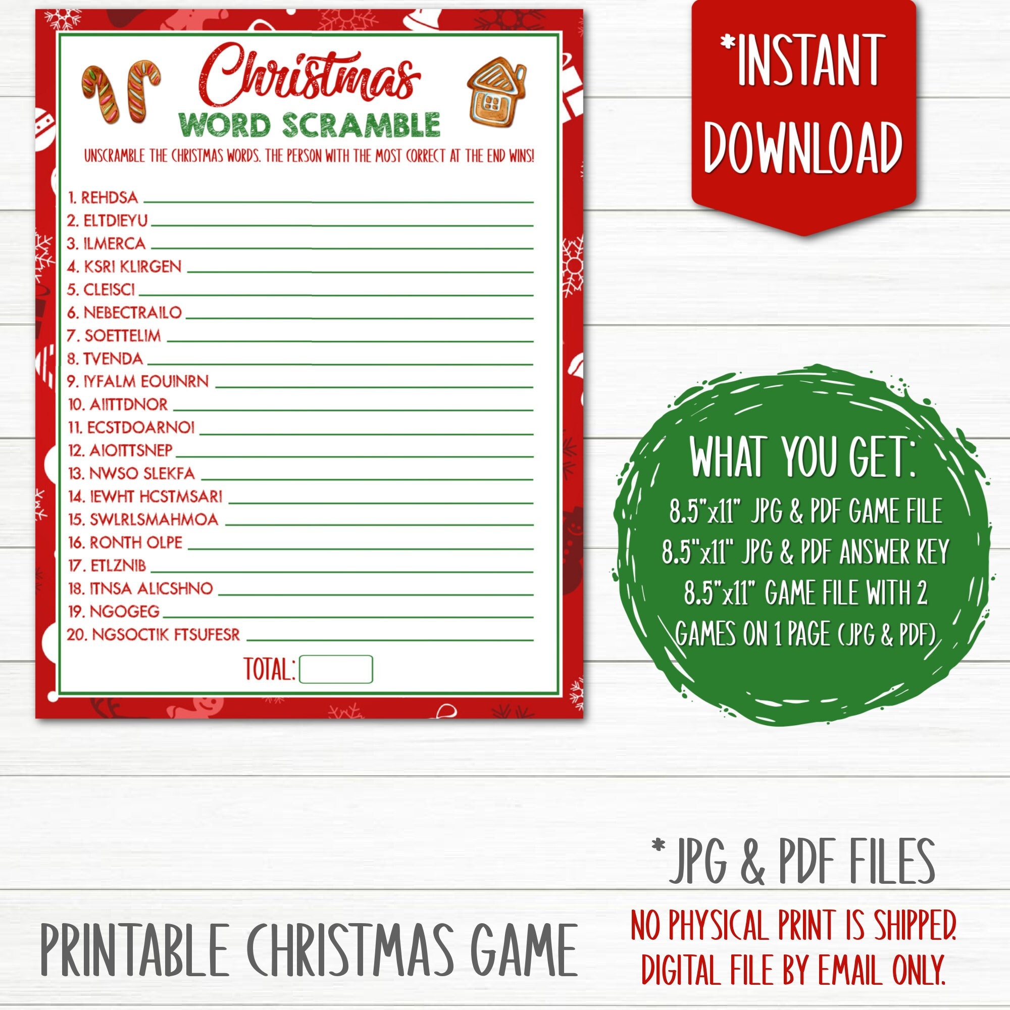Christmas Word Scramble Game Printable Christmas Game Instant Download ...