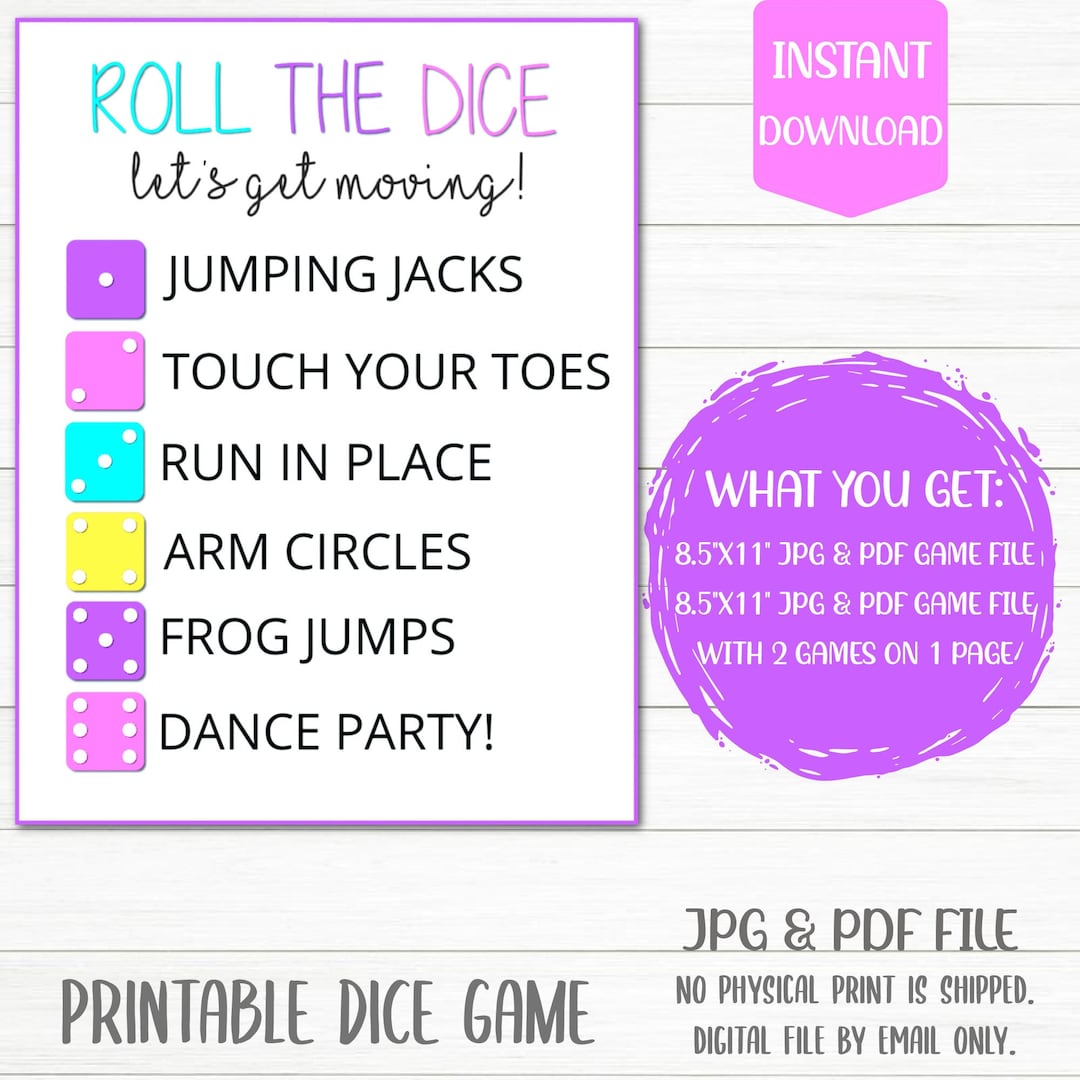 Printable Exercising Dice Game Printable Roll the Dice Game Digital ...