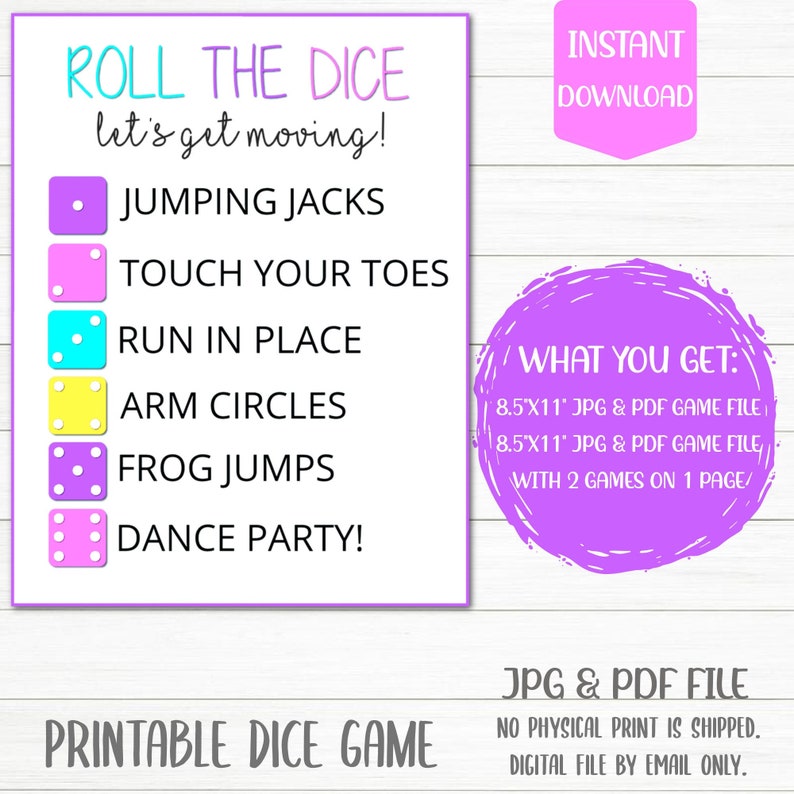 Printable Exercising Dice Game | Printable Roll the Dice Game | Digital ...