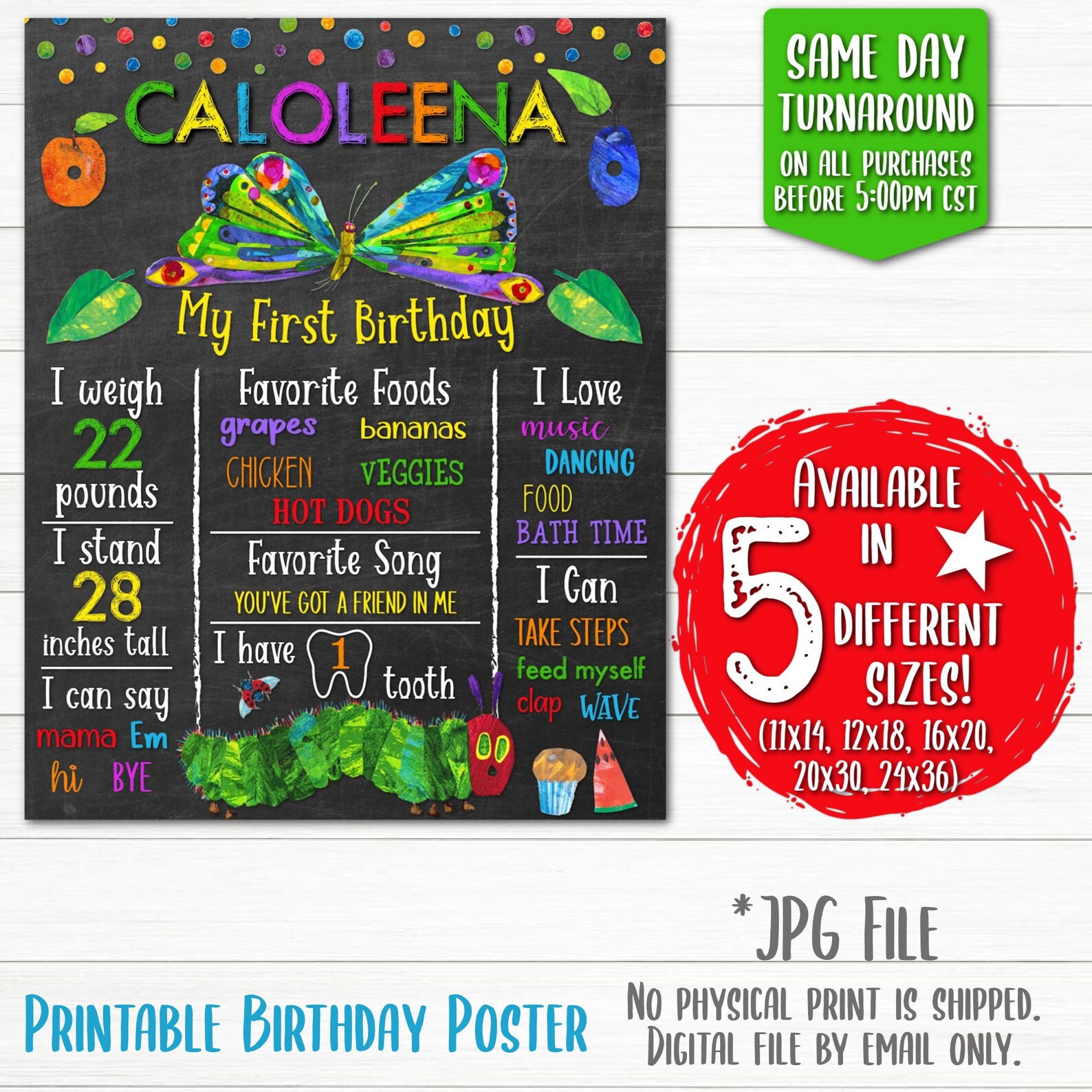 Very Hungry Caterpillar Birthday Poster Very Hungry - Etsy
