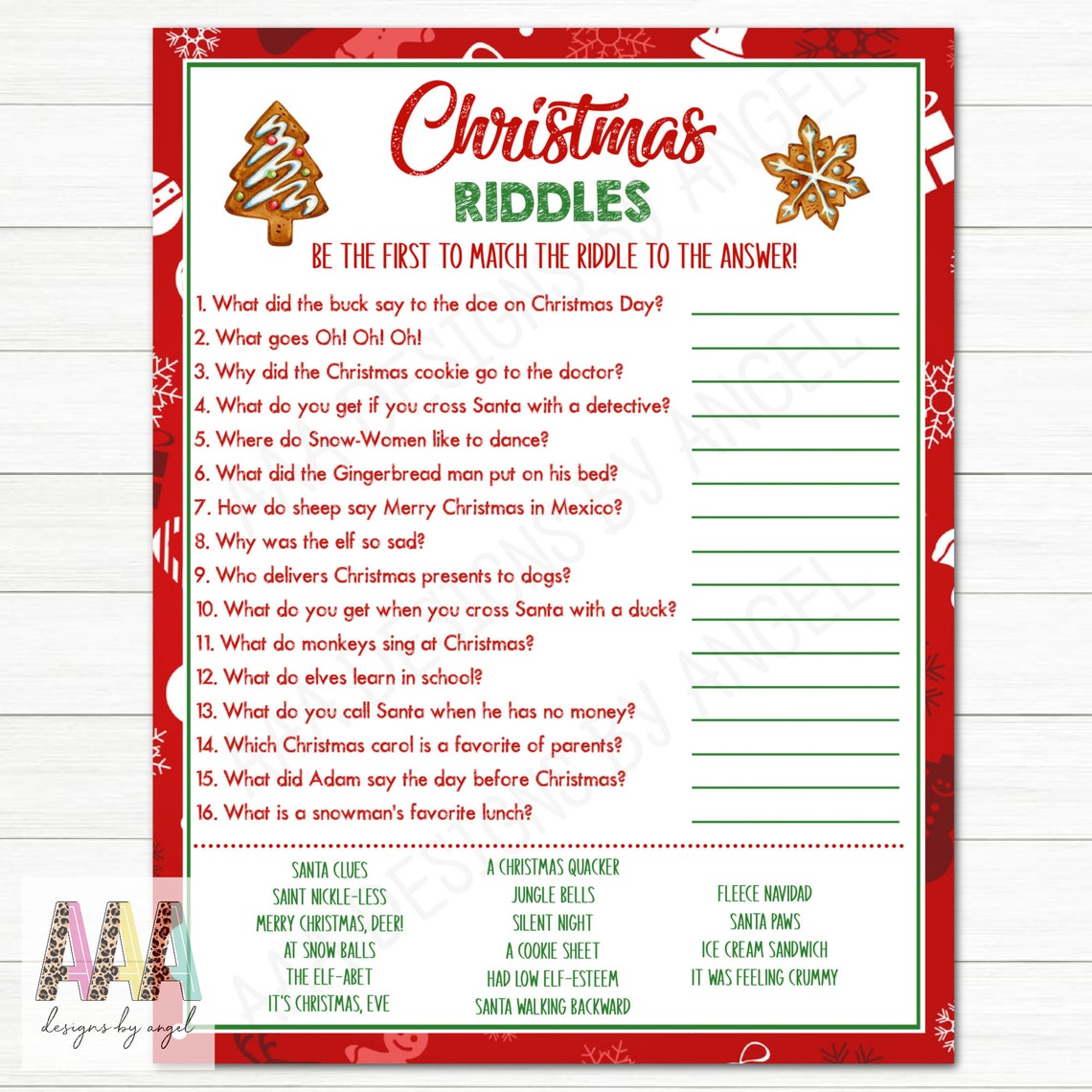 Christmas Riddles Game Printable Christmas Game Instant Download - Etsy