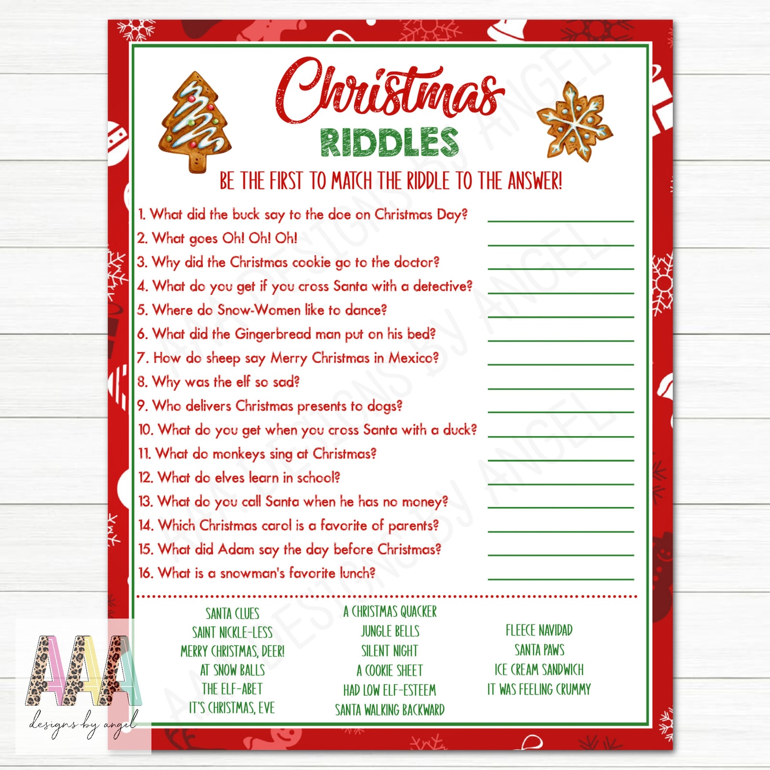Christmas Riddles Game Printable Christmas Game Instant Download - Etsy