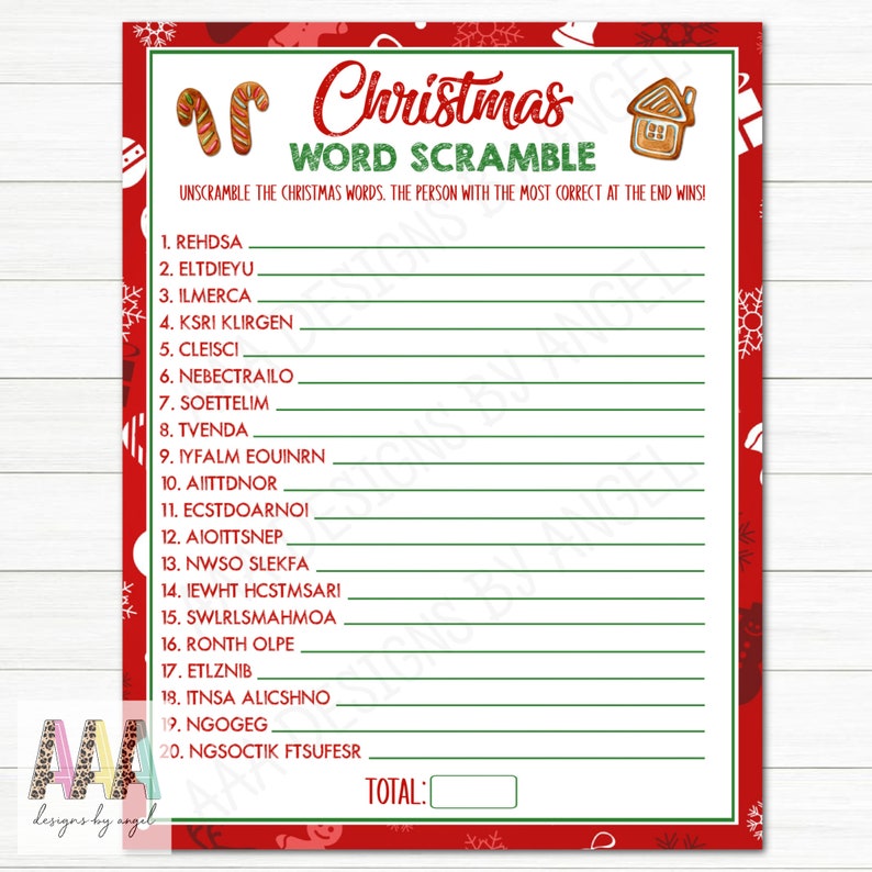 Christmas Word Scramble Game Printable Christmas Game Instant Download ...