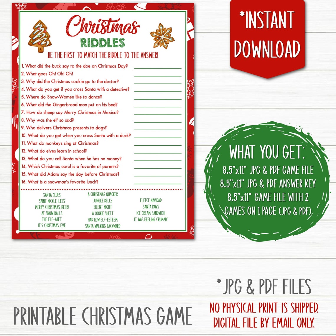 Christmas Riddles Game Printable Christmas Game Instant Download - Etsy