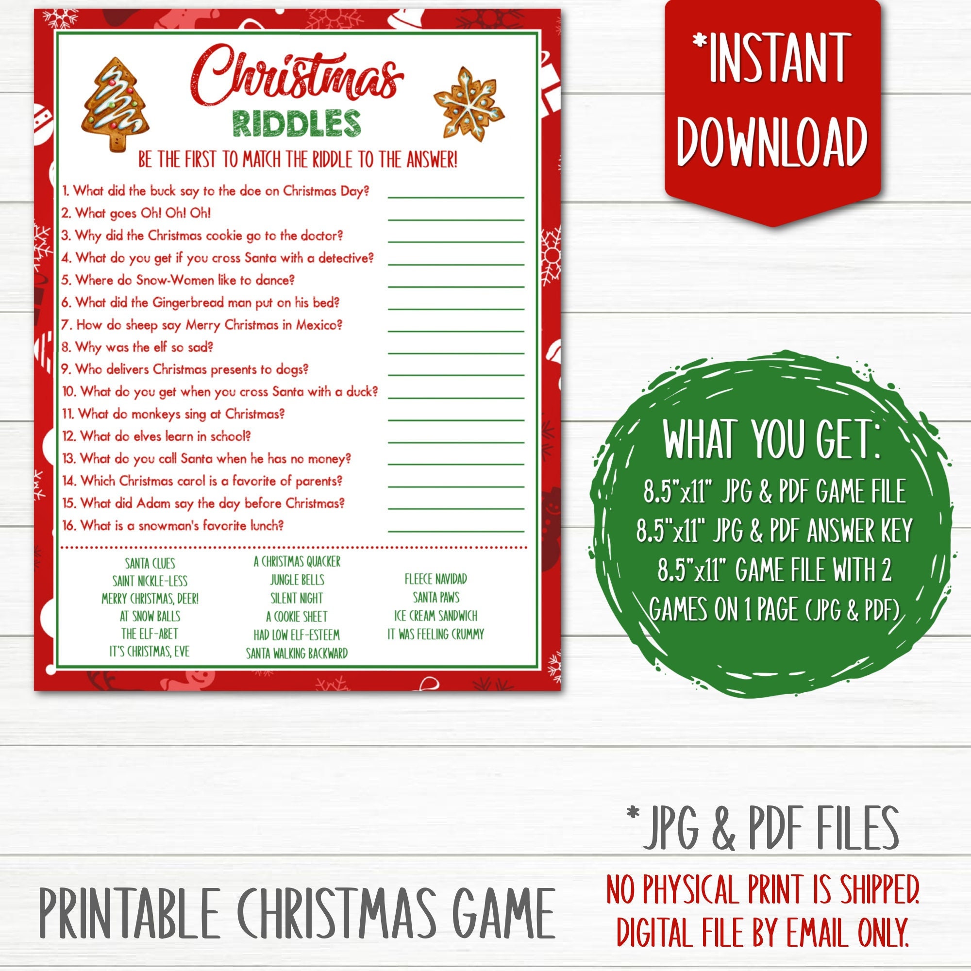 Christmas Riddles Game Printable Christmas Game Instant Download - Etsy