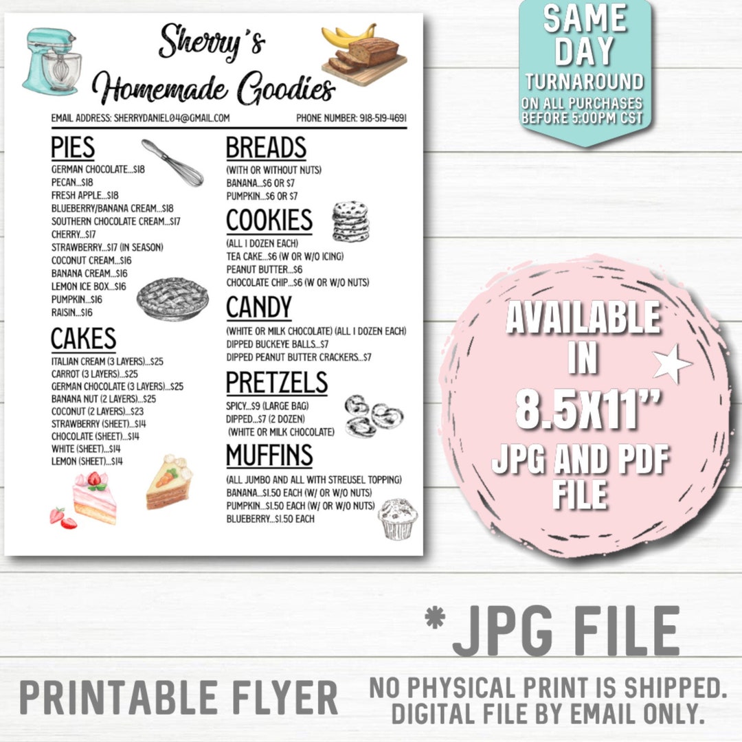 Homemade Goodies Flyer | Printable Flyer | Digital File - Etsy