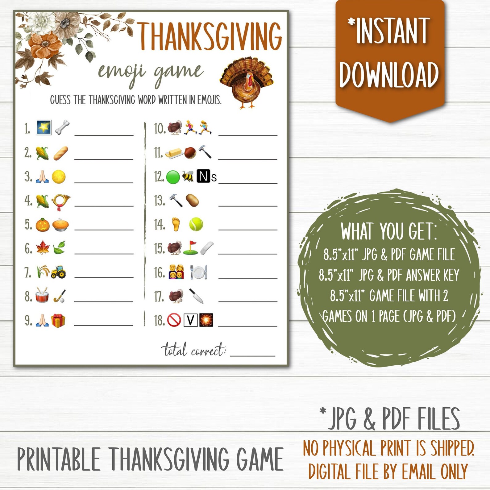 Thanksgiving Emoji Game | Printable Games | Fall Games | Instant ...