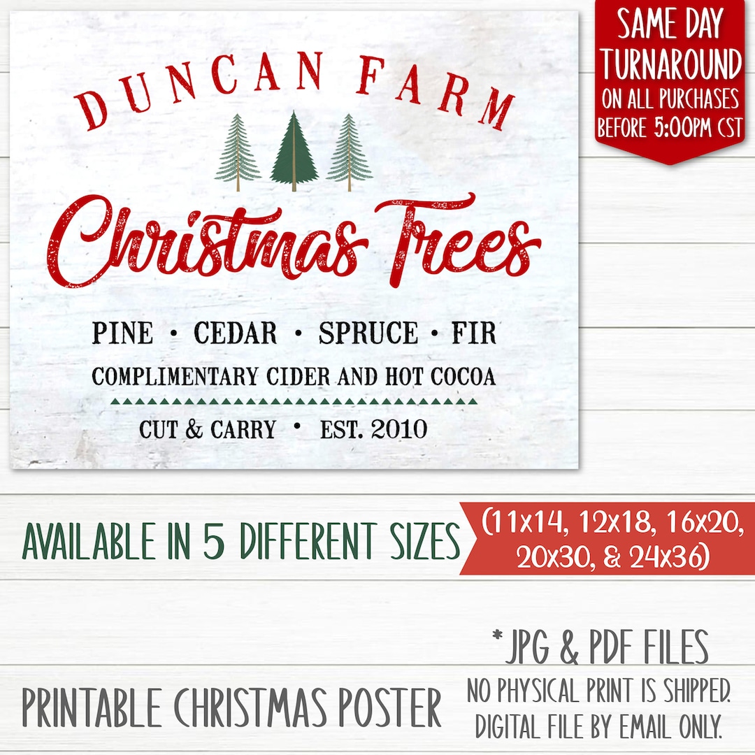 Personalized Christmas Tree Farm Sign | Printable Christmas Tree Sign ...