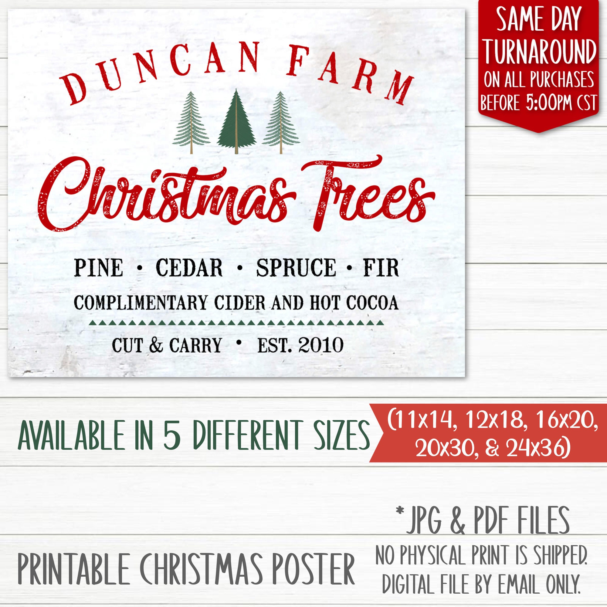 Personalized Christmas Tree Farm Sign Printable Christmas - Etsy