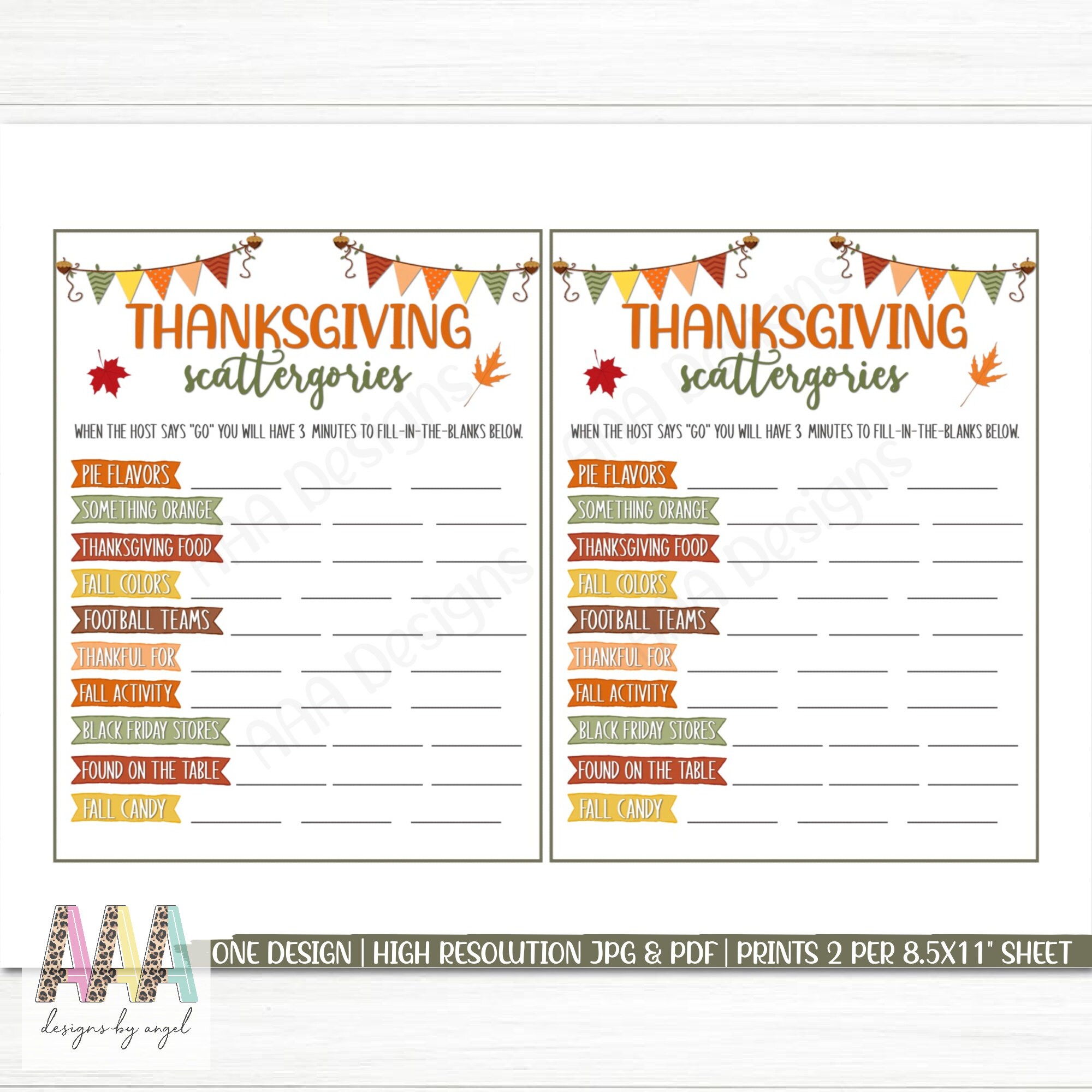 Thanksgiving Scattergories Game Printable Games Fall Games - Etsy