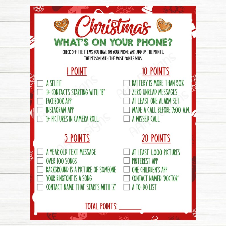 What's on Your Phone Christmas Game Printable Christmas - Etsy