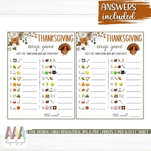 Thanksgiving Emoji Game | Printable Games | Fall Games | Instant ...