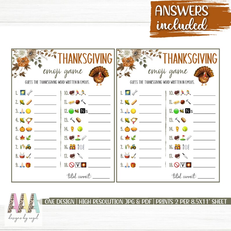 Thanksgiving Emoji Game | Printable Games | Fall Games | Instant ...