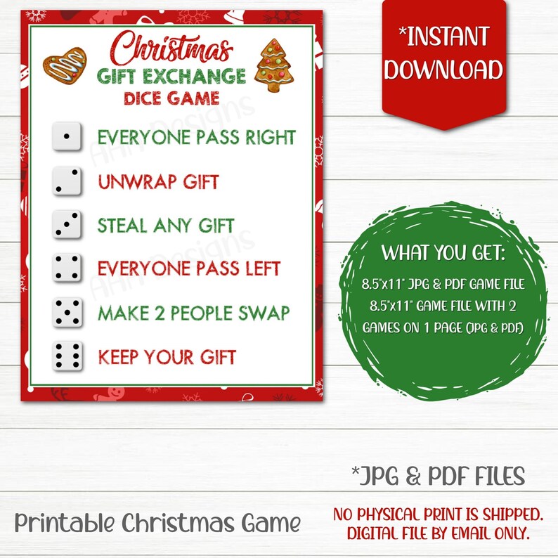 Christmas Gift Exchange Dice Game Printable Christmas Game - Etsy