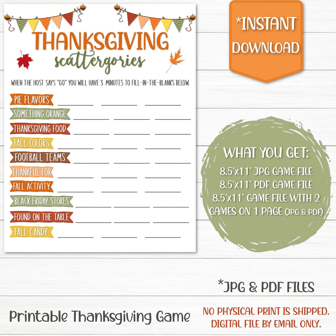 Thanksgiving Scattergories Game Printable Games Fall Games - Etsy