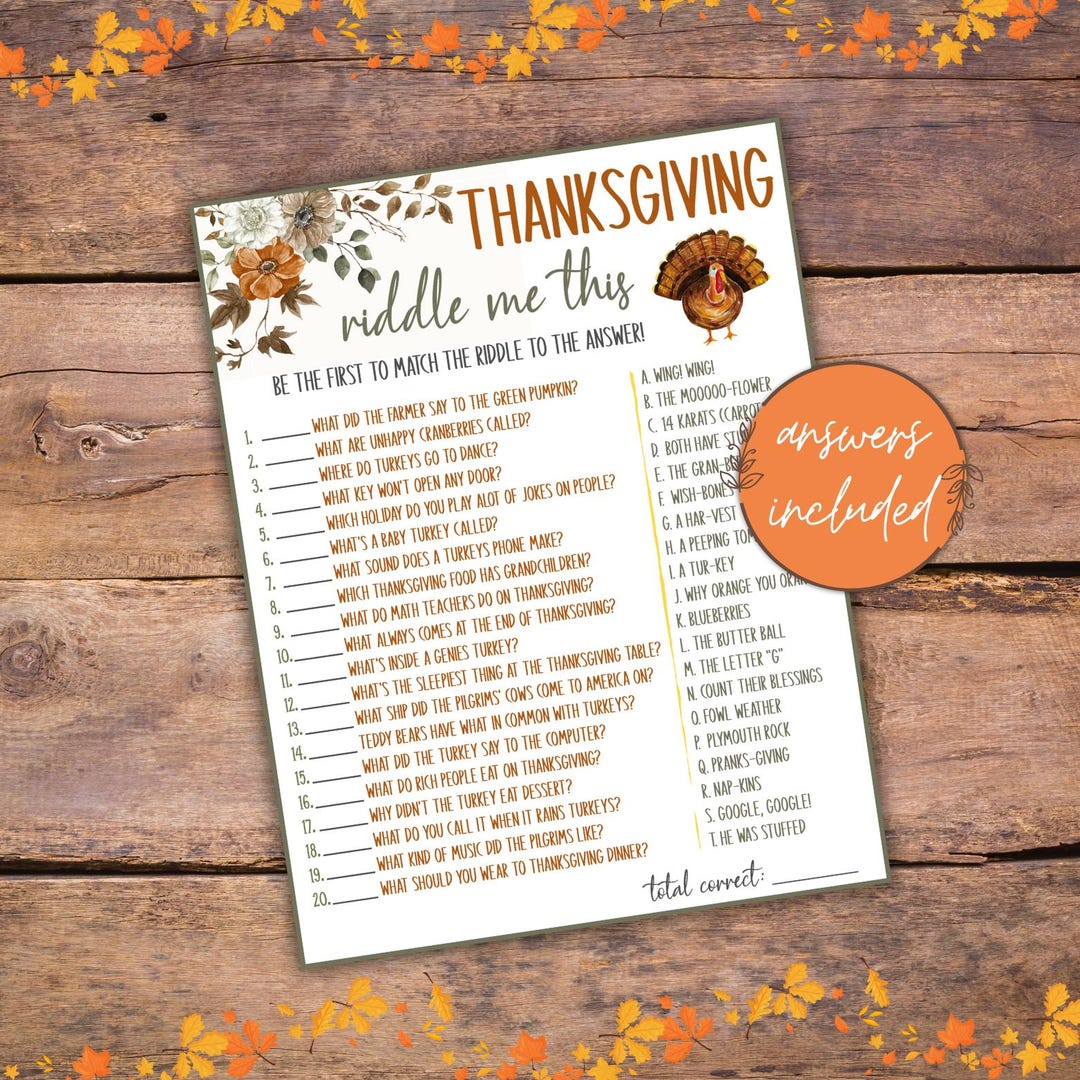 Thanksgiving Riddle Me This Game | Printable Games | Fall Games ...