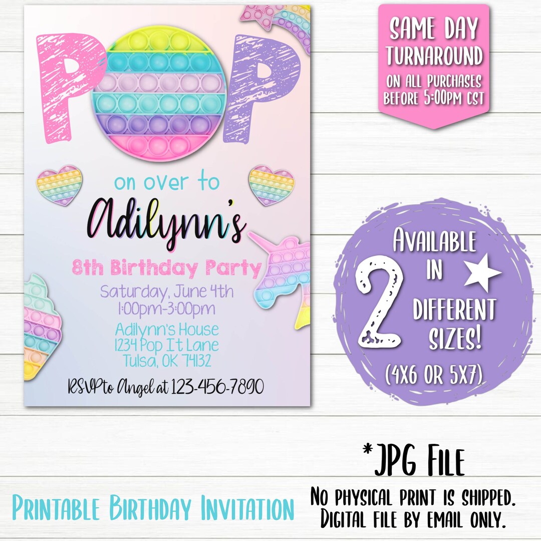 Pop It Birthday Invitation Fidgets Birthday Invitation Pop It Birthday ...
