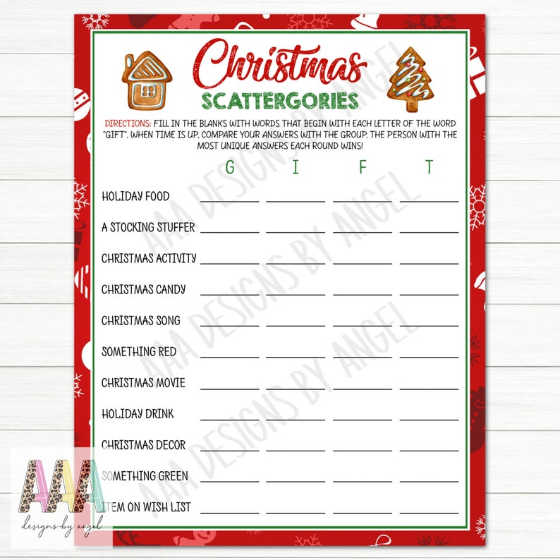 Christmas Scattergories Game | Printable Christmas Game | Holiday Games ...