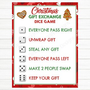 Christmas Gift Exchange Dice Game Printable Christmas Game - Etsy