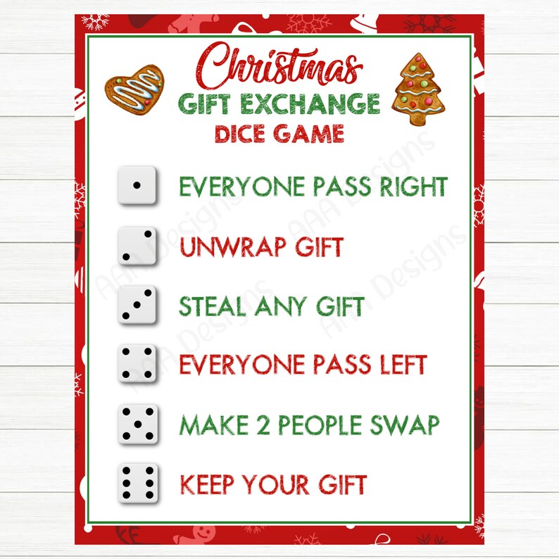Christmas Gift Exchange Dice Game Printable Christmas Game - Etsy