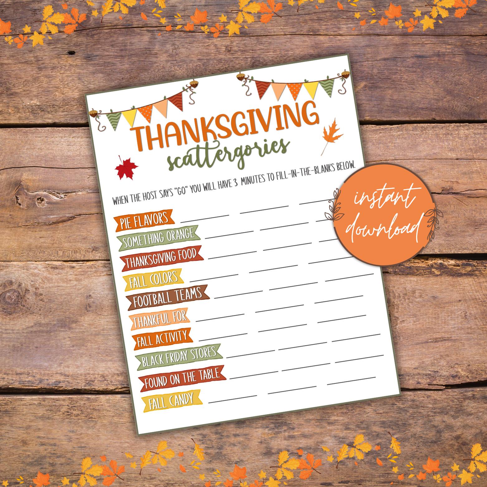 Thanksgiving Scattergories Game | Printable Games | Fall Games ...