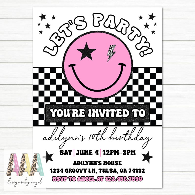 Smiley Face Birthday Invitation Retro Birthday Party - Etsy