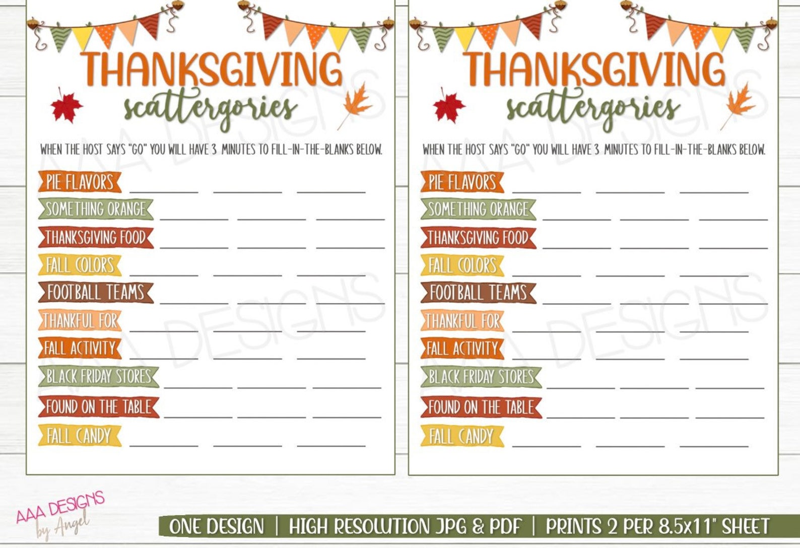 Thanksgiving Scattergories Game Printable Games Fall Games - Etsy
