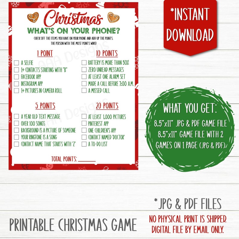 What's on Your Phone Christmas Game Printable Christmas - Etsy