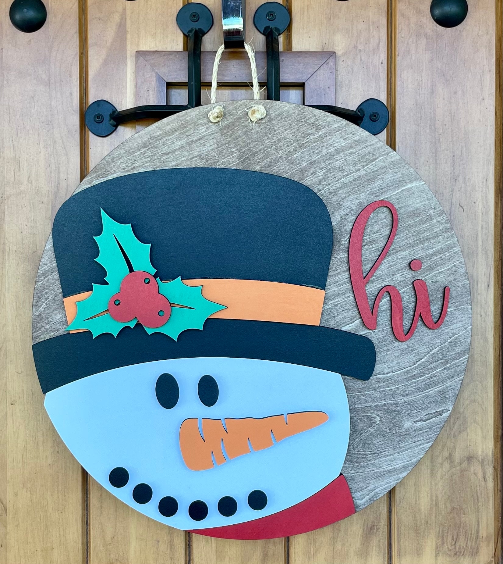 Snowman Door Sign Front Door Hanger Front Door Decor Welcome Hi Holiday ...